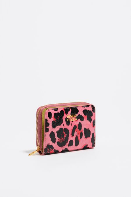 Cartera solapa textura brillo print Leopard fresa