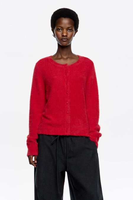 Cárdigan ajustada pelo roja
