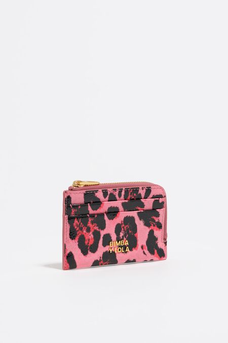 Monedero tarjetero textura brillo print Leopard fresa